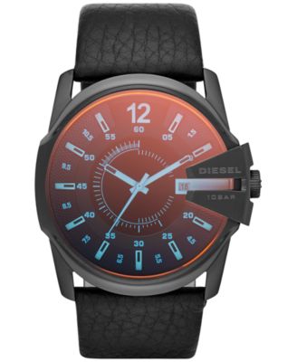 Diesel Men's Master Chief Black Leather Strap Watch 45x51mm DZ1657 - Macy's