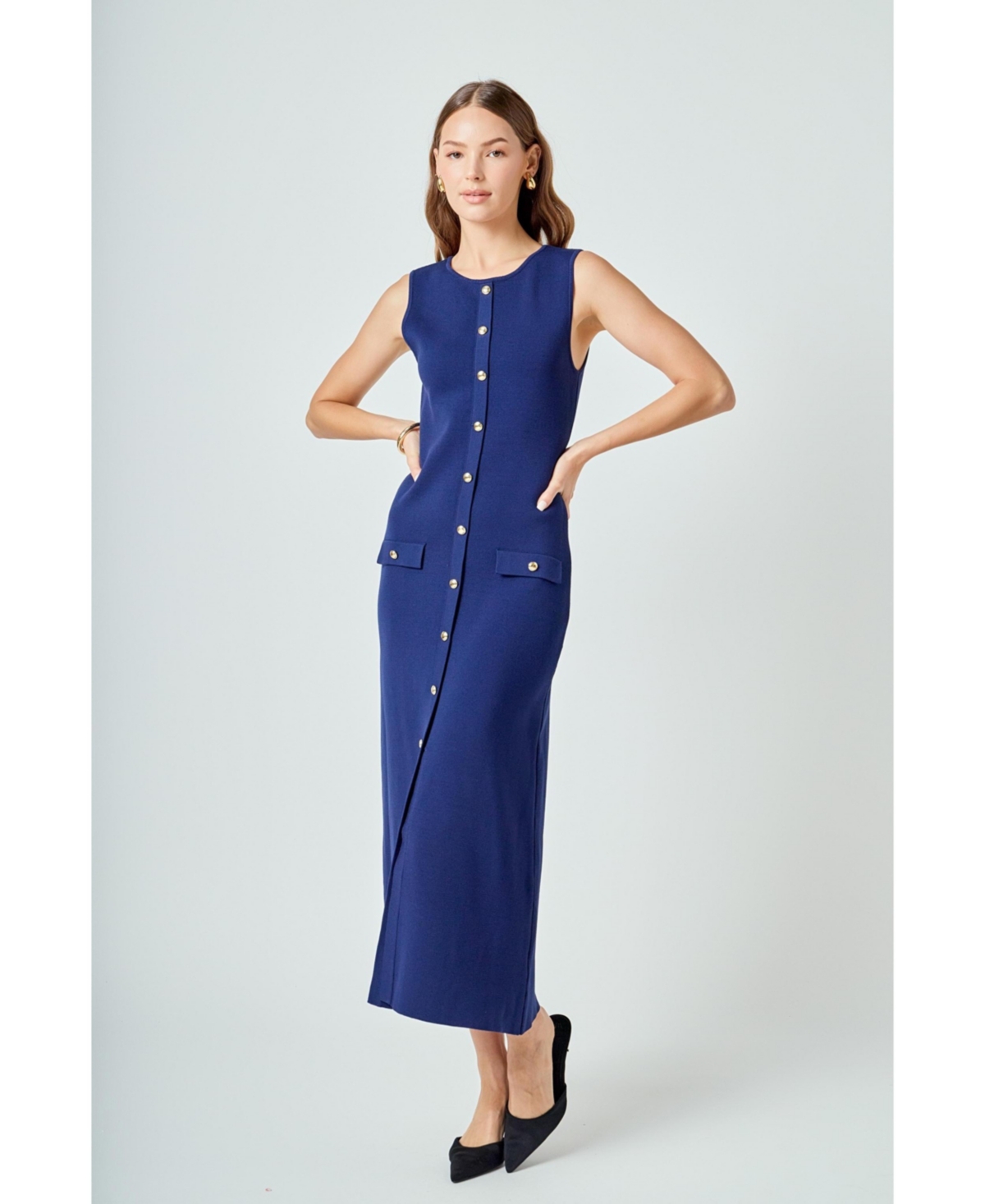 endless rose Womens Knit Sleeveless Midi Dress - Navy