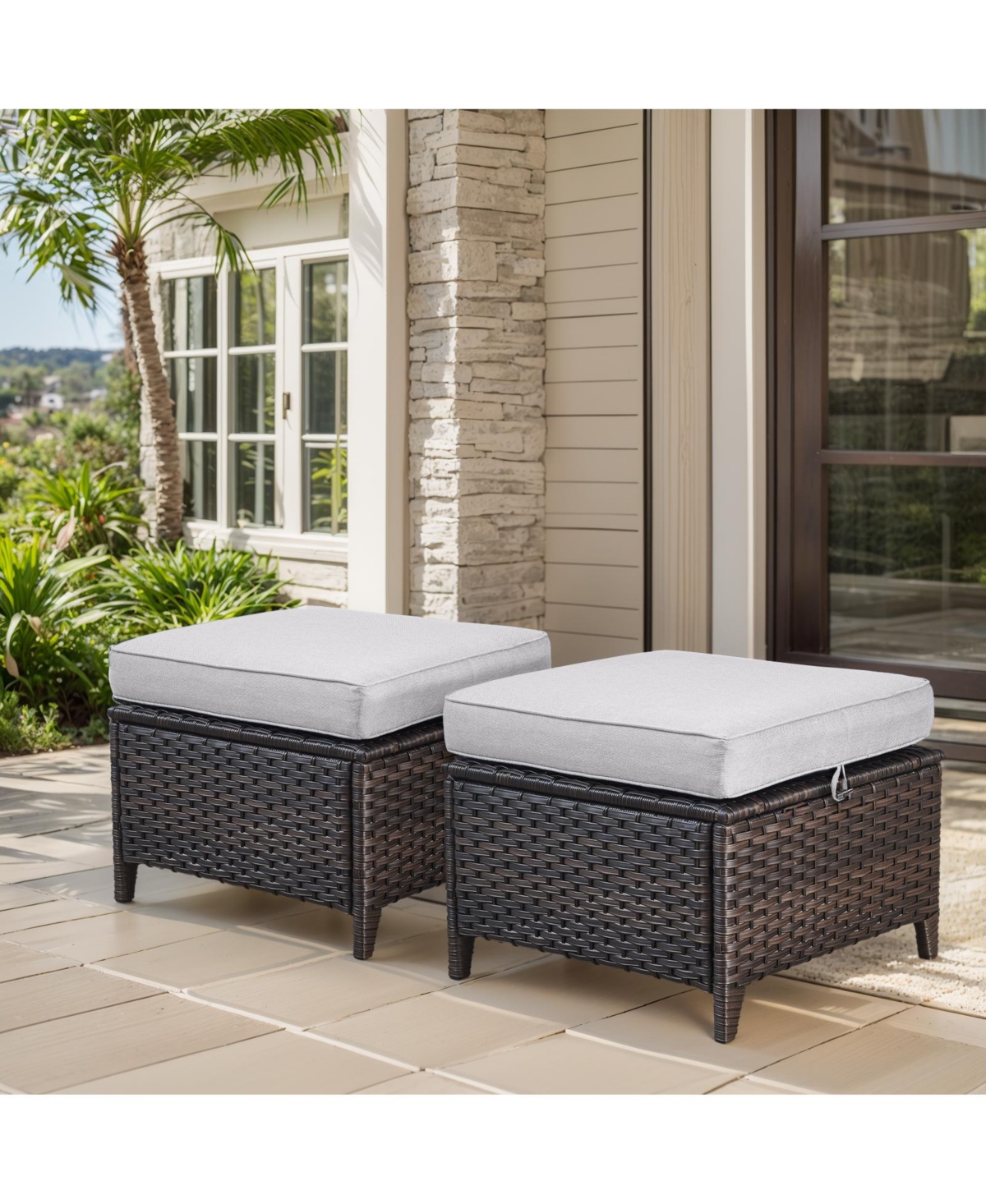 Click here for Gymojoy ArcLine Pe Wicker Outdoor Patio Ottoman wi... prices