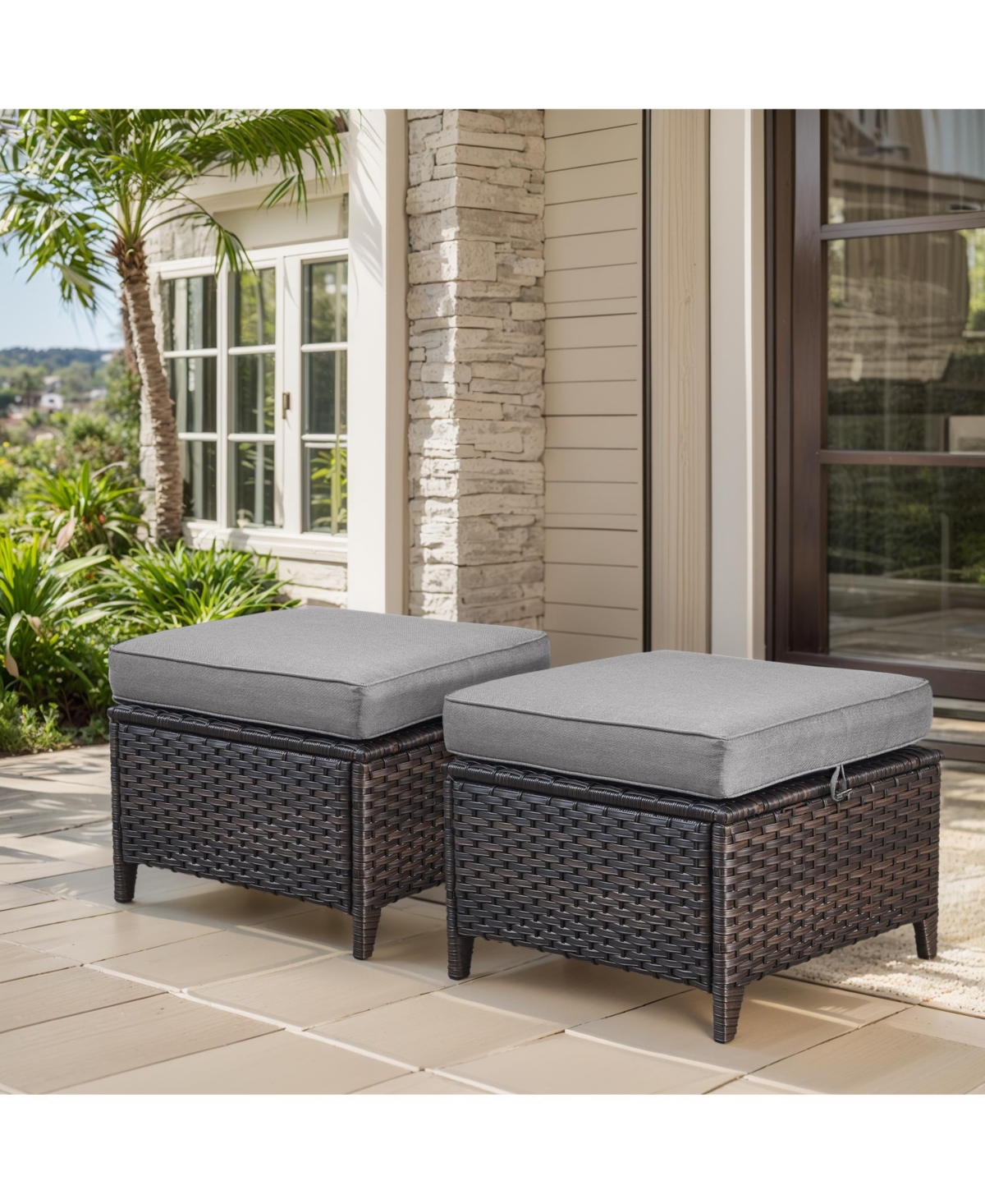 Click here for Gymojoy ArcLine Pe Wicker Outdoor Patio Ottoman wi... prices