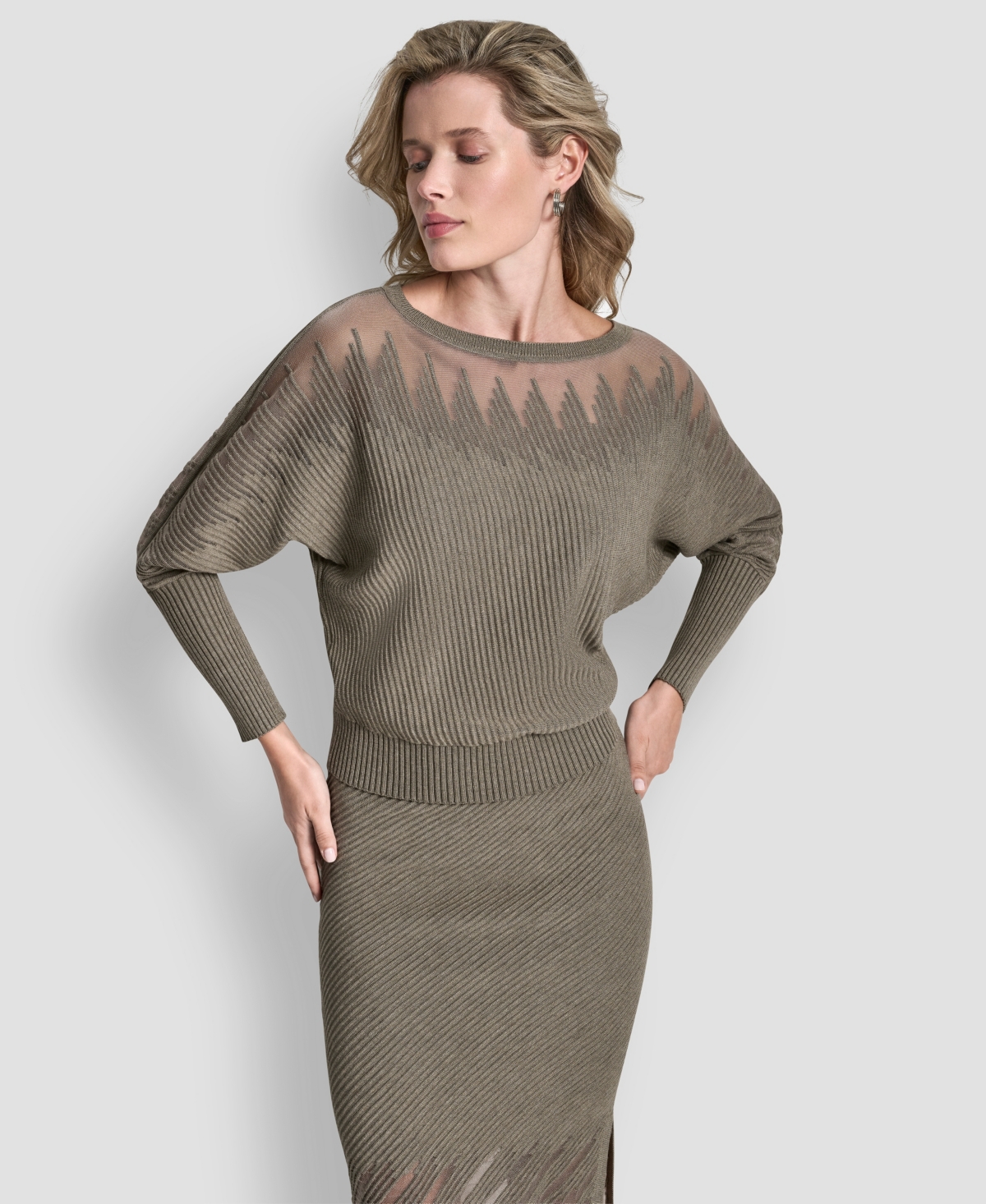 Click here for Dkny Womens Ribbed Knit Top - City Taupe Heather prices