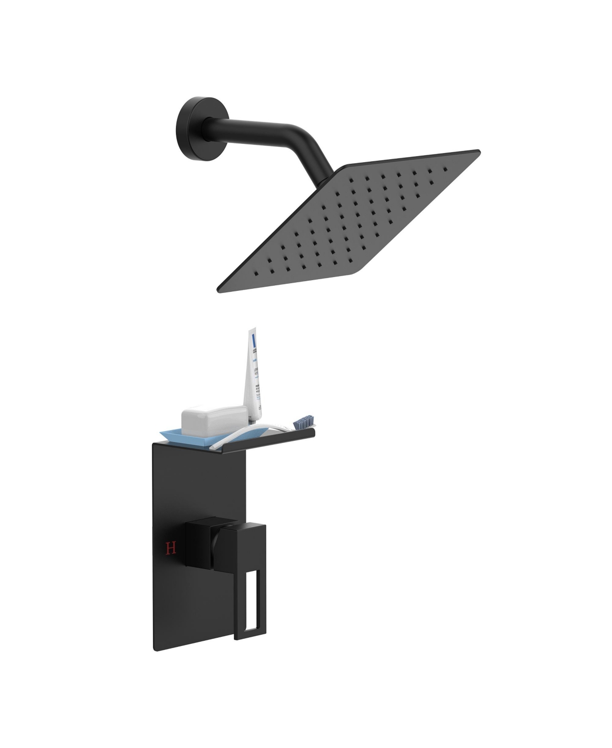 Rainsken Shower Faucet Set with Storage Rack 8-inch Rain Shower Head with Single Spray Shower Head  Matte Black