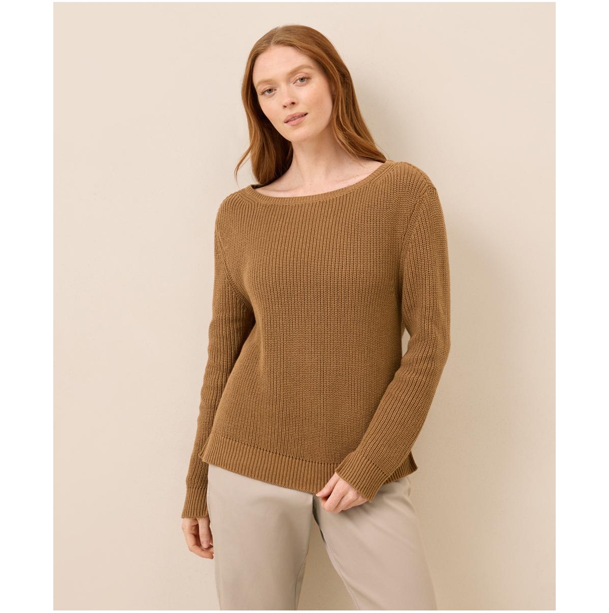 Click here for Pact Womens Luxe Knit Boatneck Sweater - Brown sug... prices