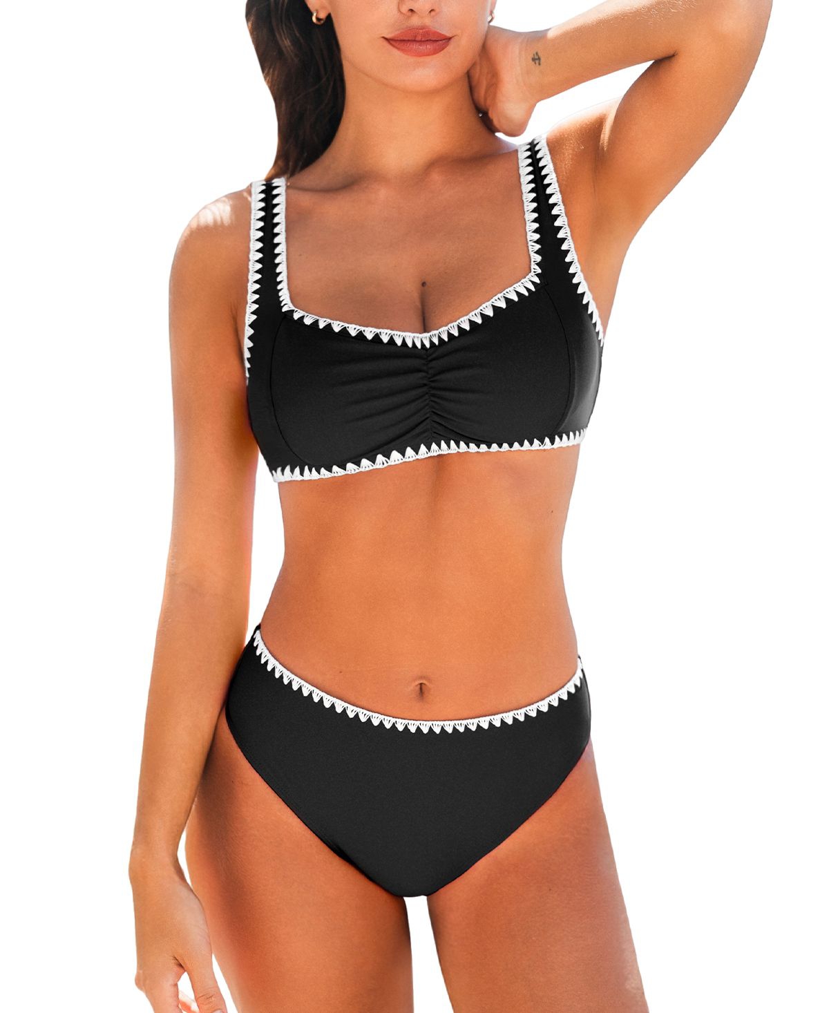 Cupshe Womens Sweetheart Neck Stitching Bikini Sets - Black