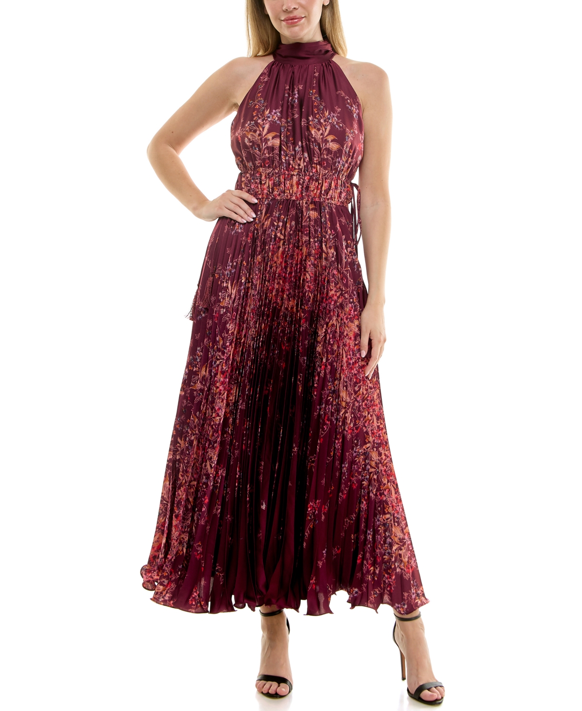 Click here for Taylor Womens Sunburst Pleated Halter Neck Dress -... prices