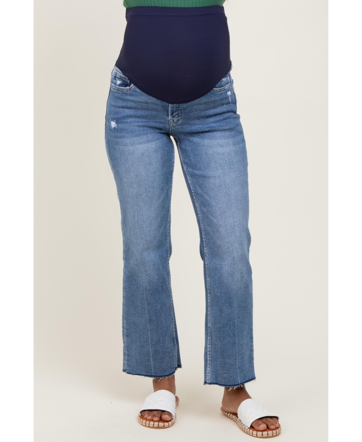 Click here for Pinkblush Maternity Blue High Rise Raw Hem Ankle S... prices
