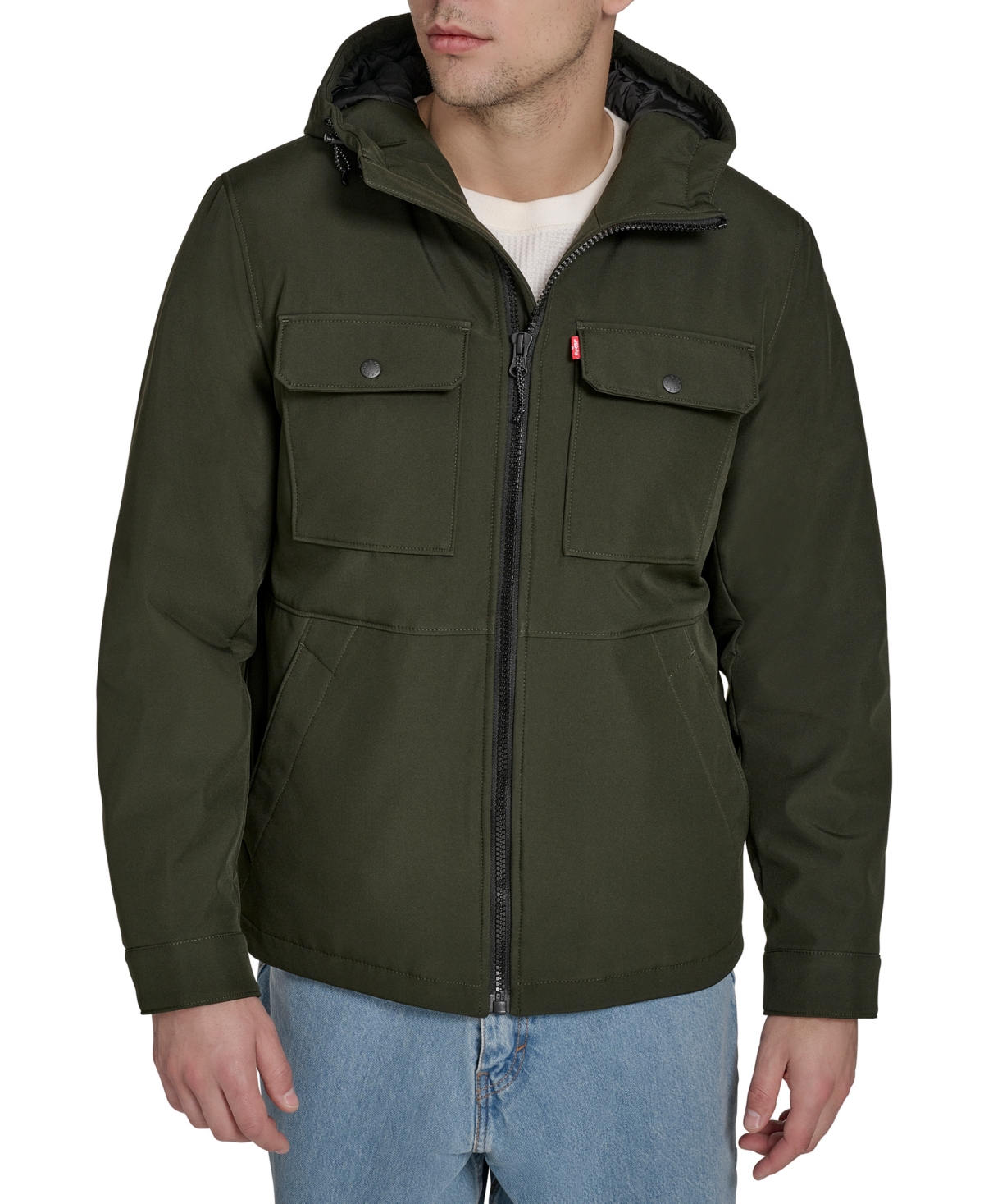Click here for Levis Mens Rib Stop Softshell with Hood Jacket - O... prices