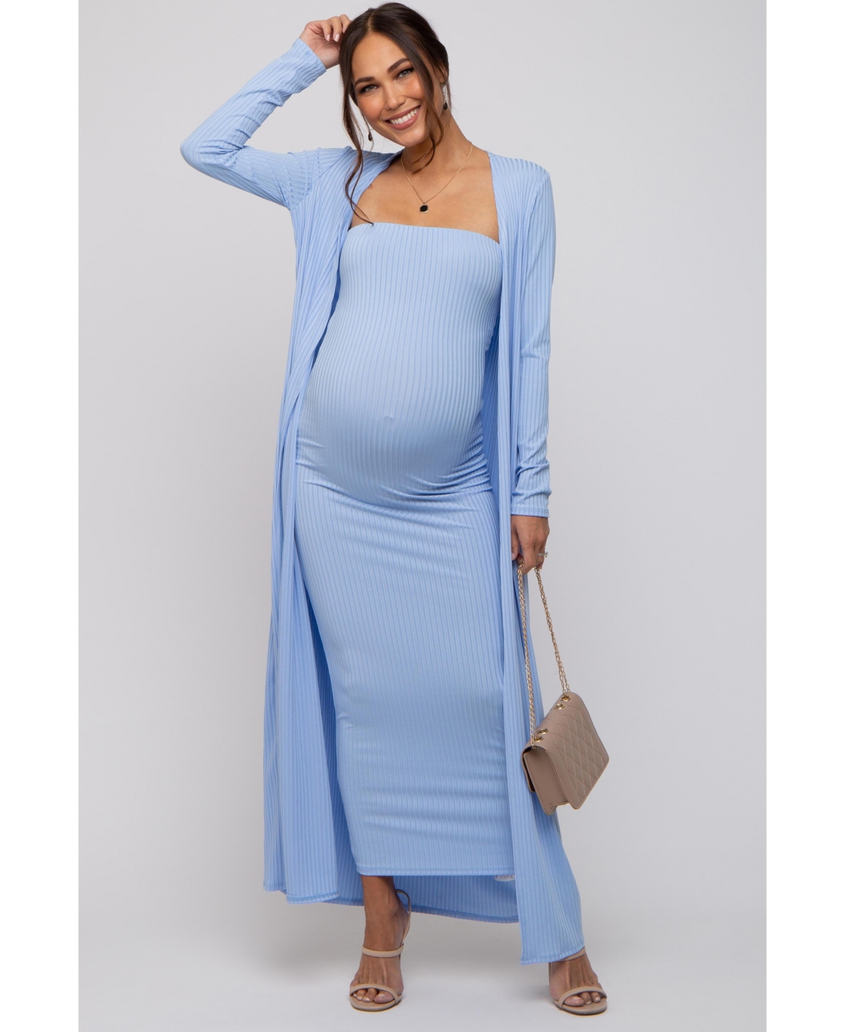 Click here for Pinkblush Maternity Light Blue Ribbed Sleeveless D... prices