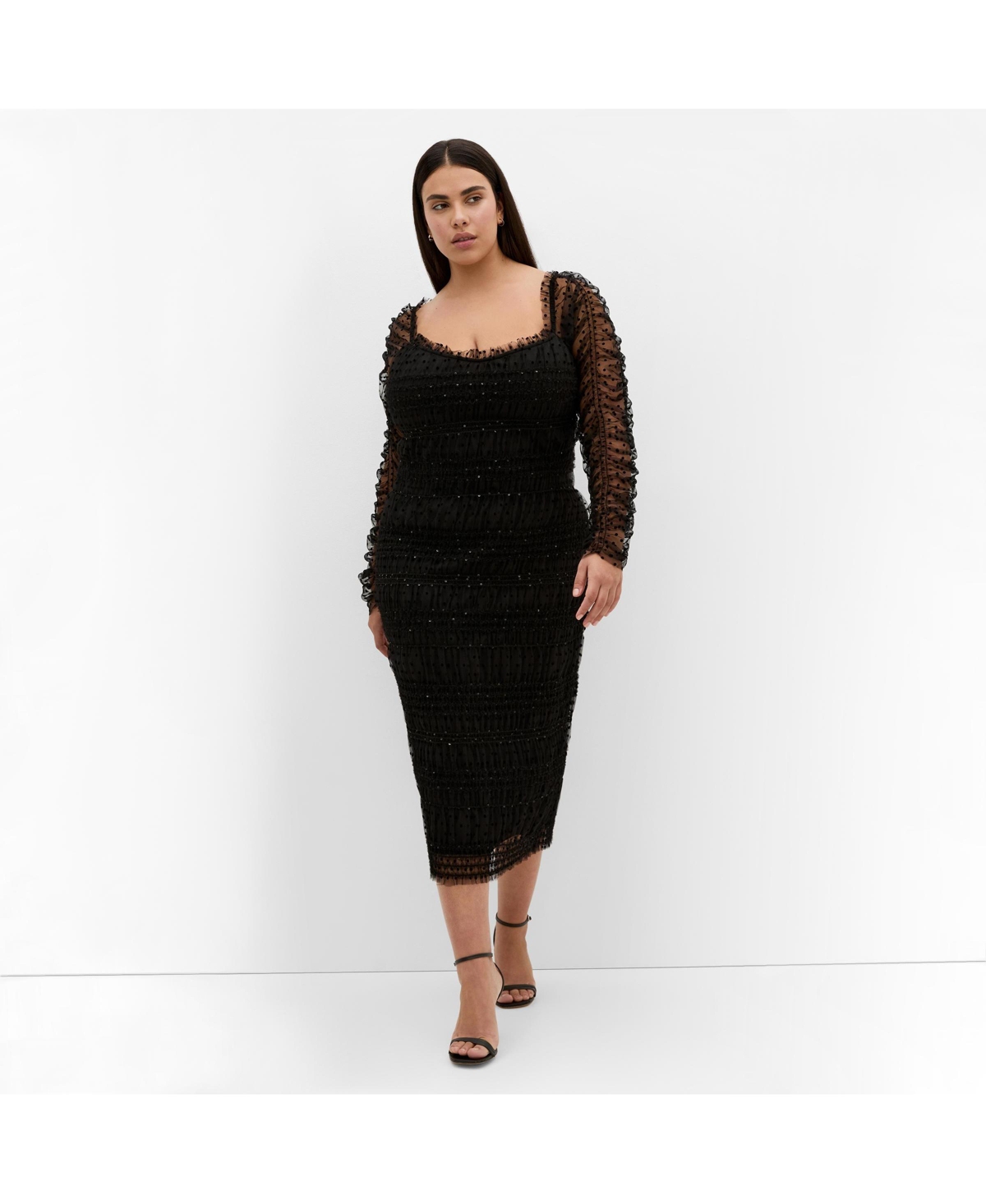 Click here for City Chic Womens Sofie Dobby Spot Midi Dress - Bla... prices
