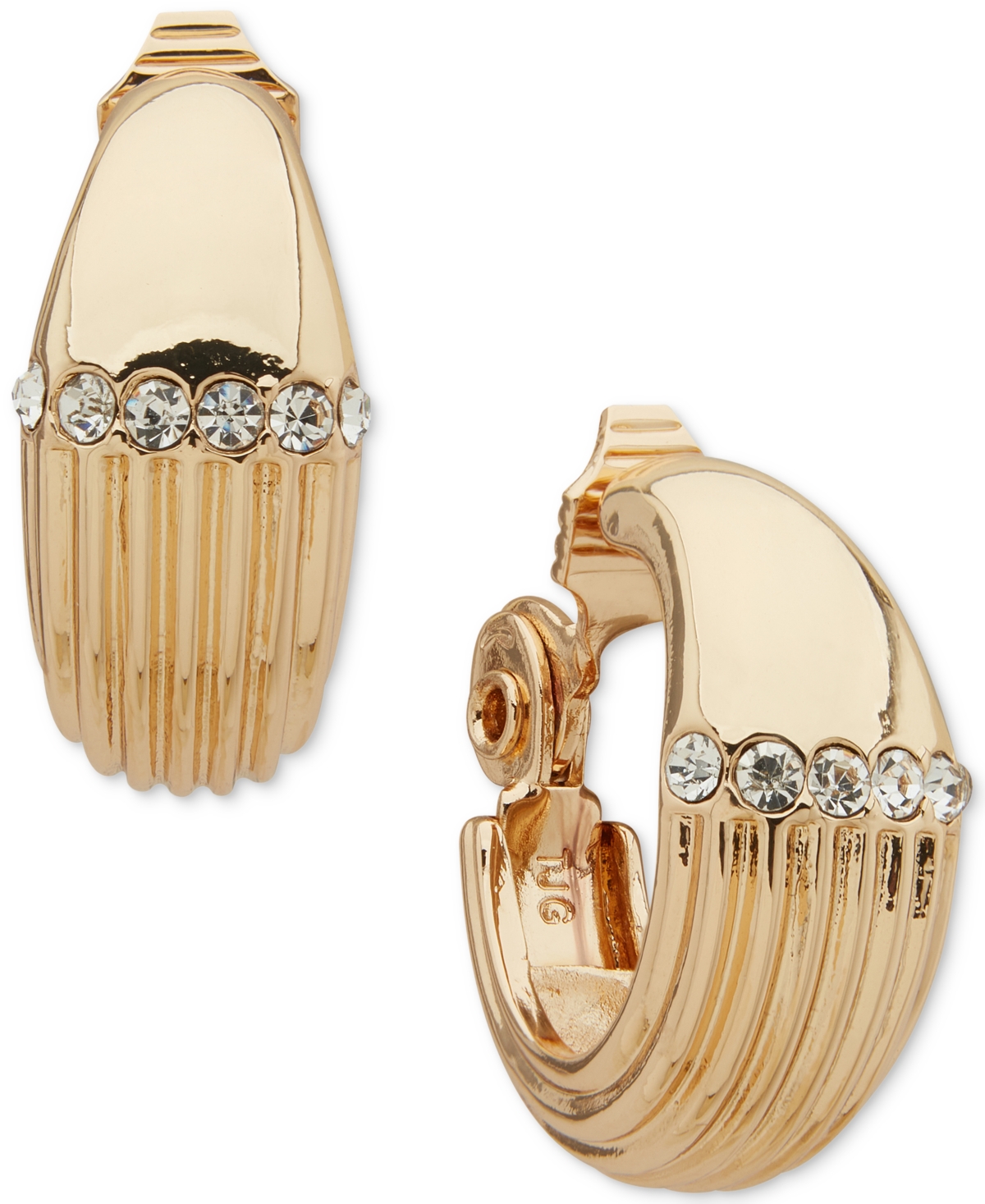 Click here for Anne Klein Crystal Gold-Tone Ribbed Texture Hoop E... prices