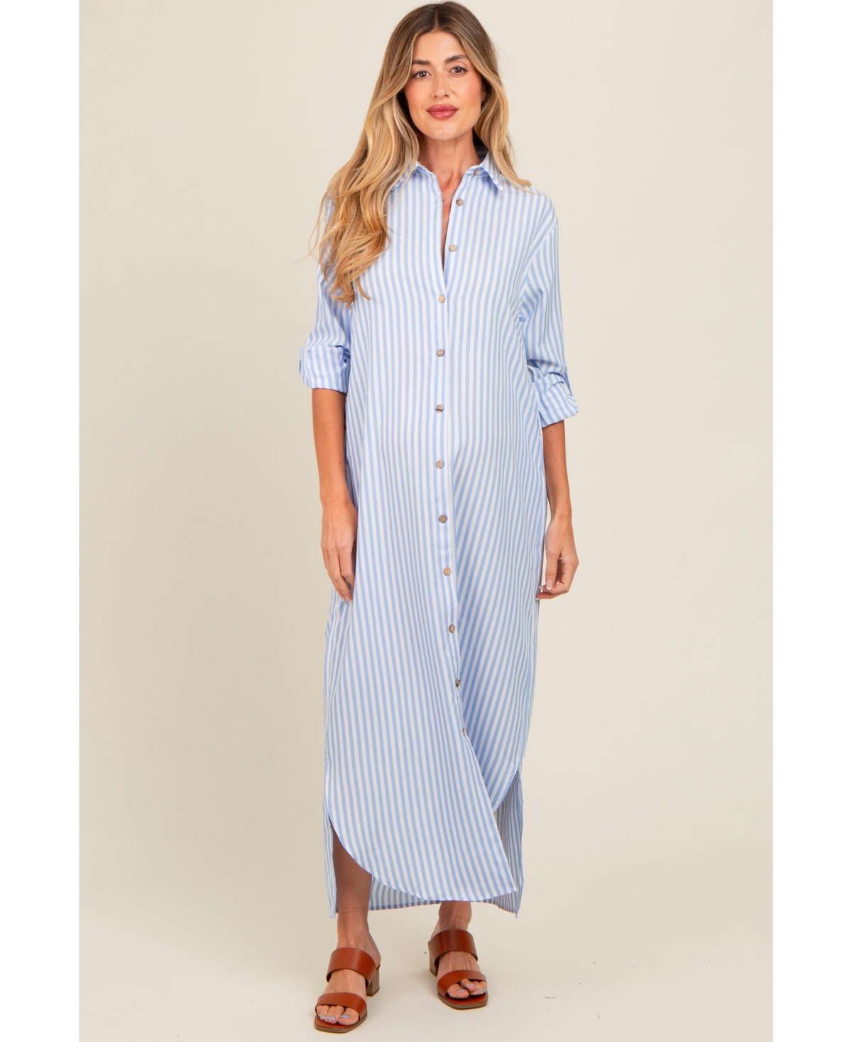 Click here for Pinkblush Maternity Light Blue Striped Button Down... prices