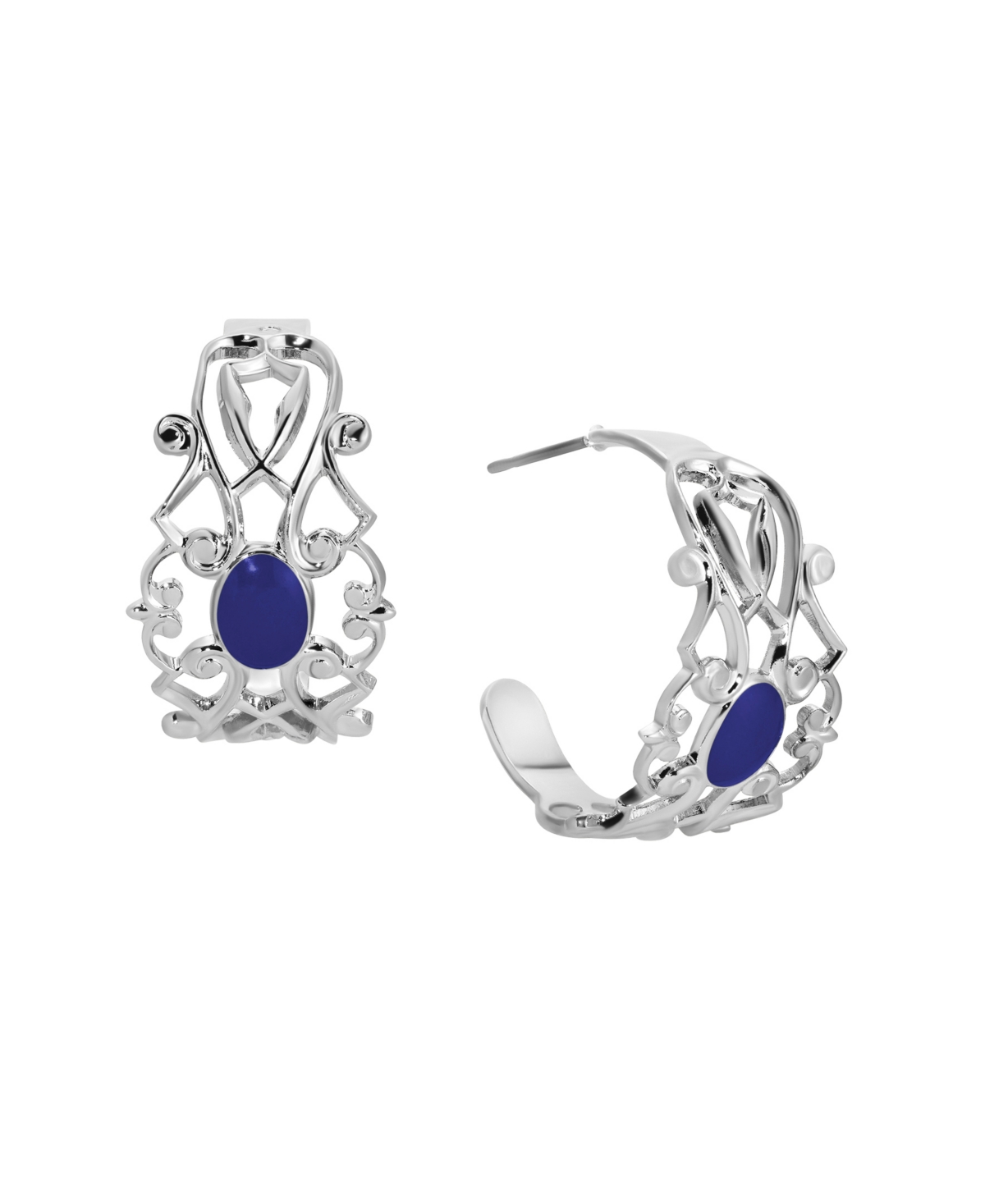 Click here for 2028 Silver Tone Filigree Enamel Hoop Earring - Pu... prices