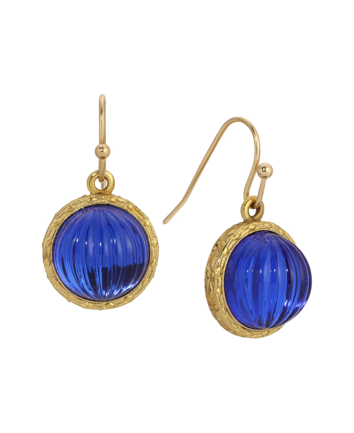 Click here for 2028 Round Blue Ribbed Stone Wire Earrings - Blue prices
