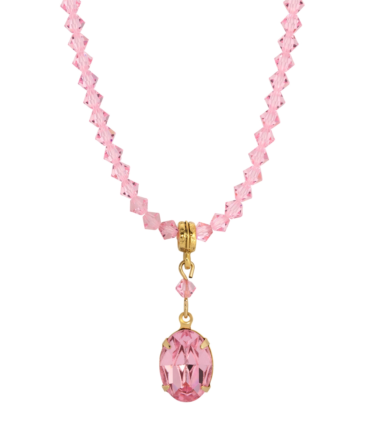 Click here for 2028 Pink Bead Strand Oval Crystal Necklace - Pink prices