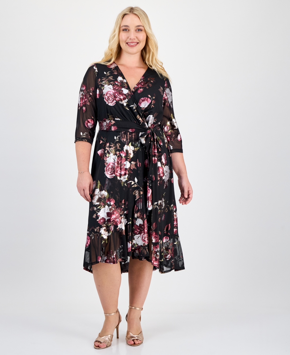 Click here for Connected Plus Size V-Neck Belted 3/4-Sleeve Dress... prices