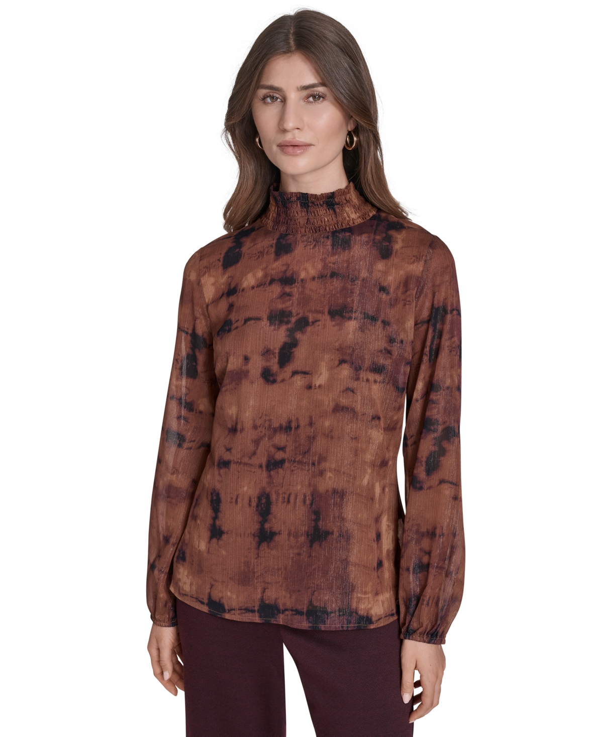 Click here for Halston Womens Mock Neck Blouson Sleeves Top - Vic... prices