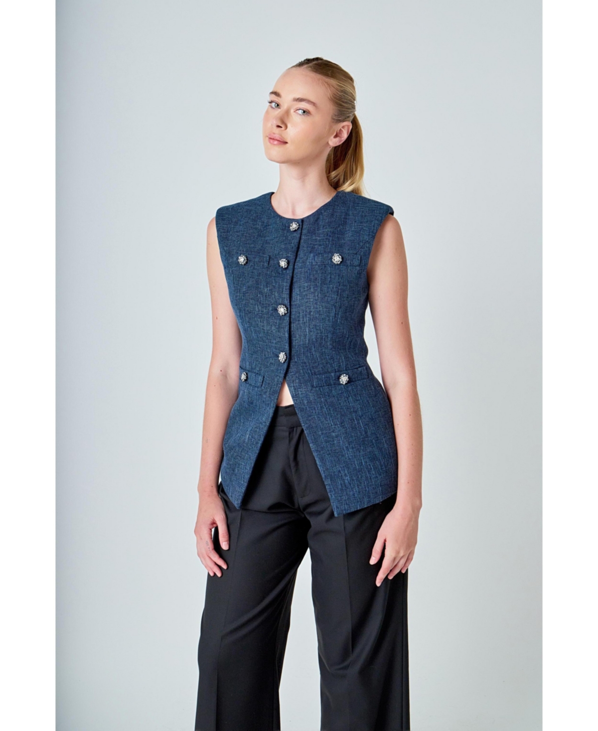 Click here for endless rose Womens Textured Fabric Long Vest - Na... prices