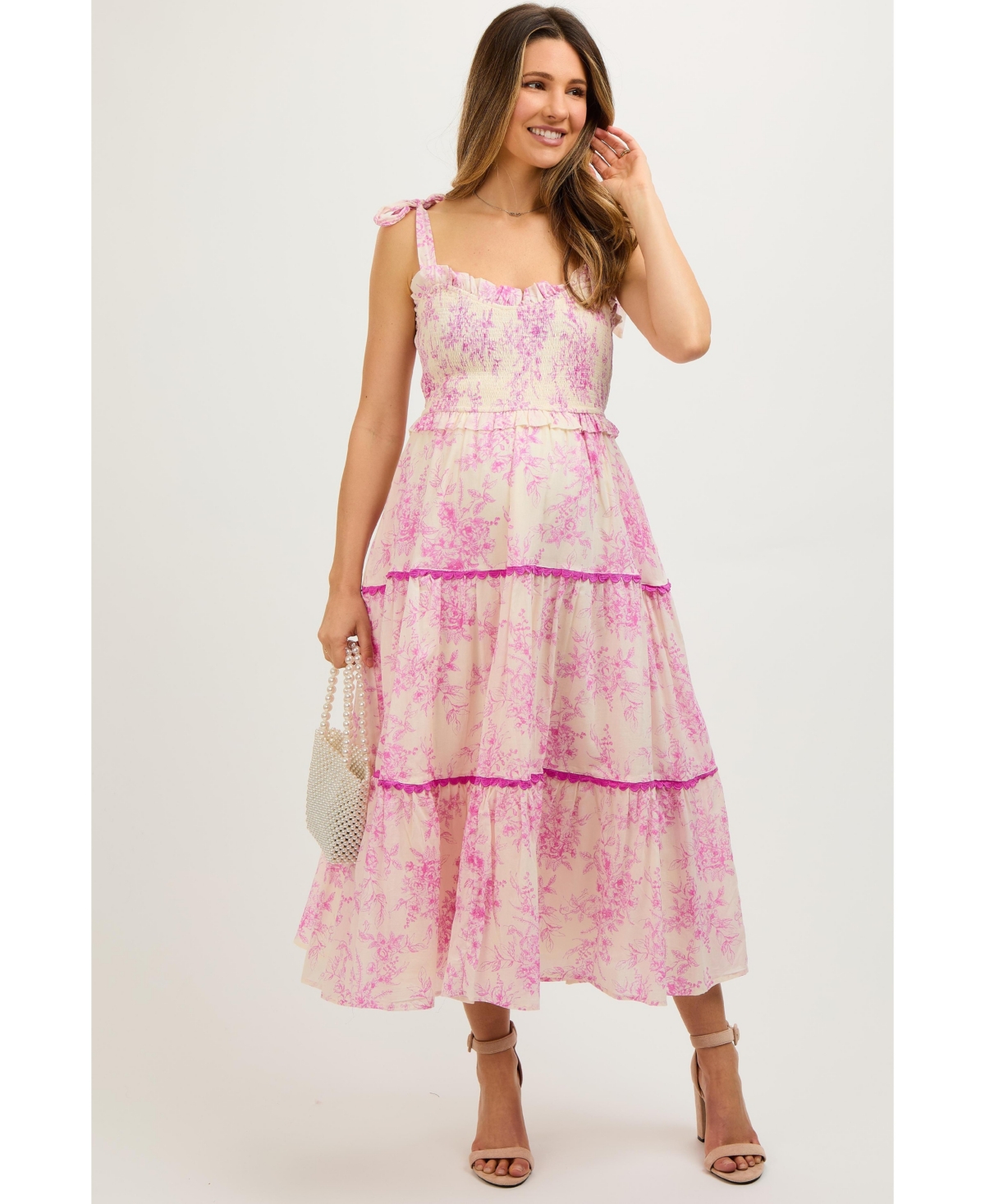 Pinkblush Maternity Floral Sleeveless Ruffle Tiered Midi Dress - Pink