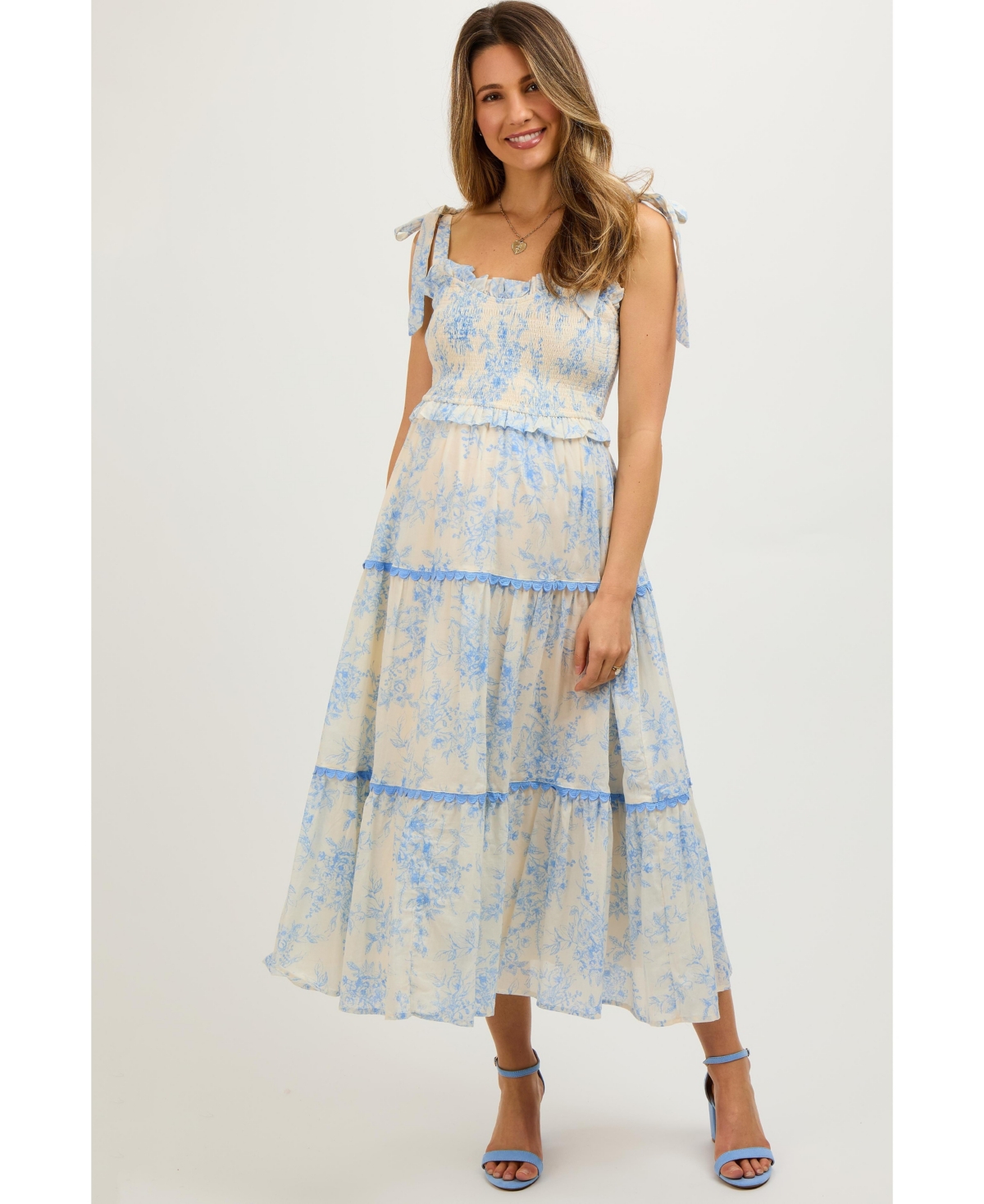 Pinkblush Maternity Floral Sleeveless Ruffle Tiered Midi Dress - Light blue