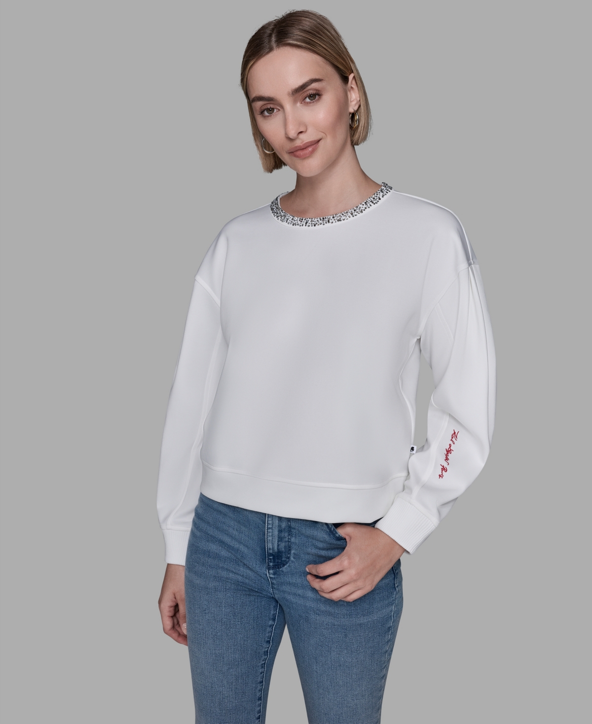 Click here for Karl Lagerfeld Paris Womens Crewneck Crystal Neck... prices