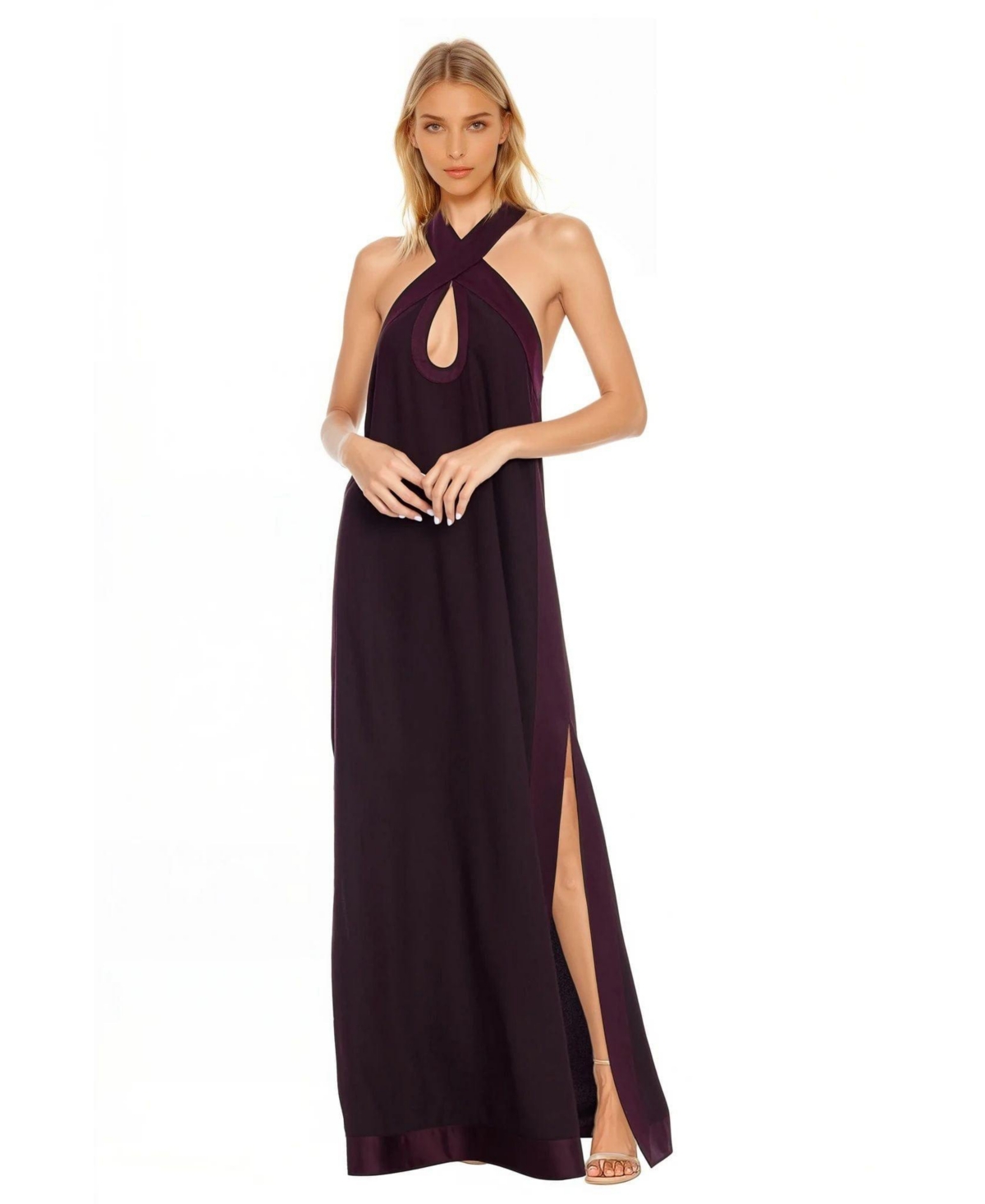 Click here for ONE33 Social Womens The Liana Plum Halter Gown prices