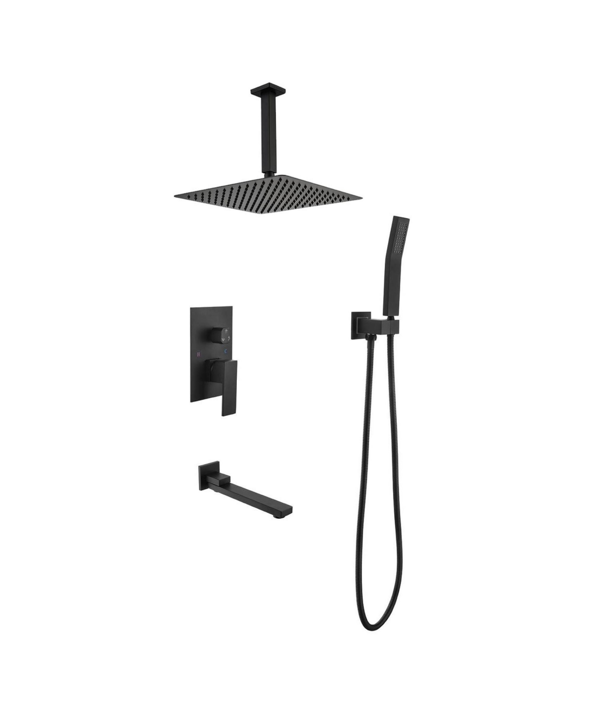 Rainsken Square Rain Shower System Faucet Set with Hand Shower  16 inch Shower Head and Tub Spou  Matte Black