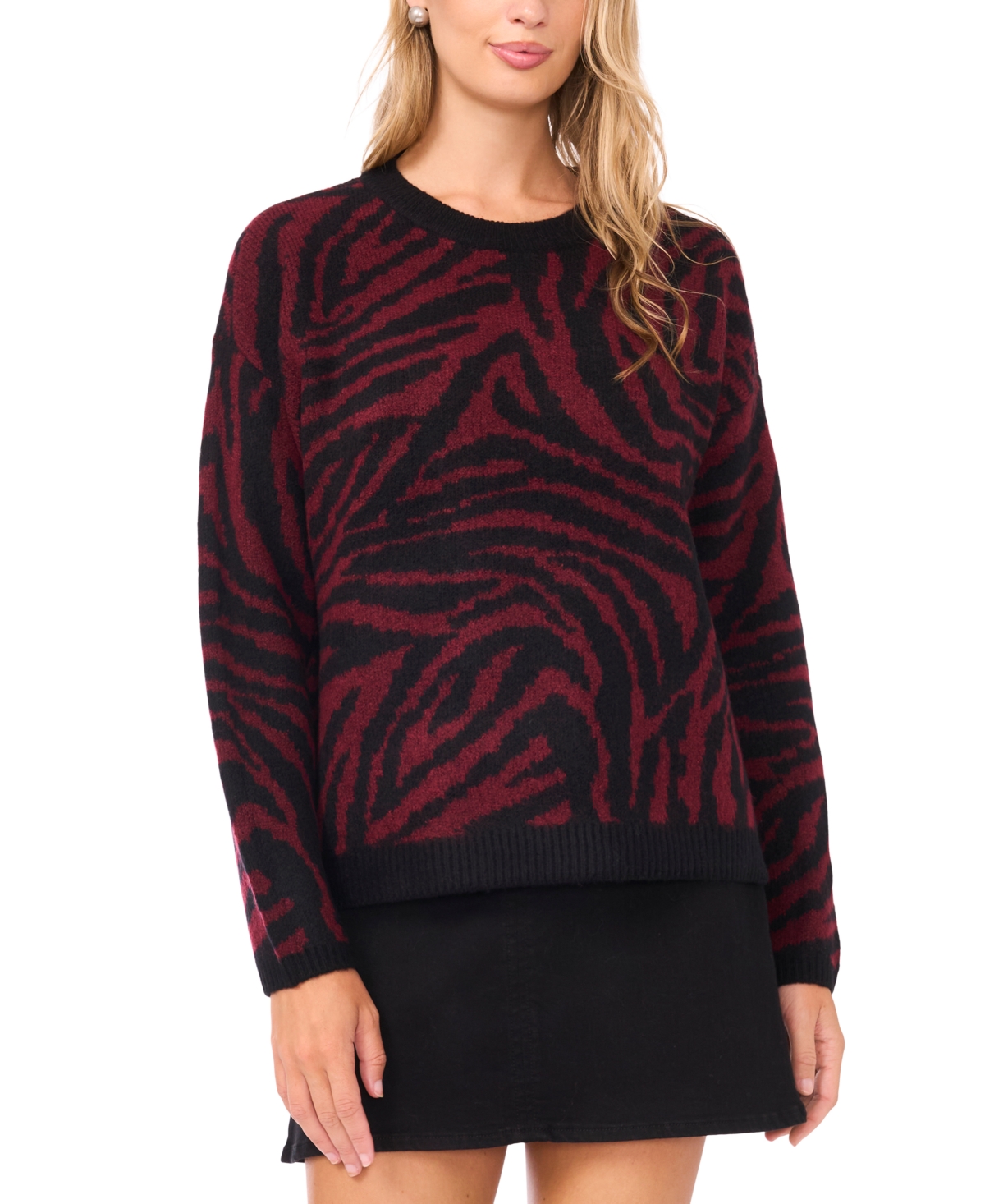 Click here for Vince Camuto Womens Zebra Jacquard Long Sleeves Sw... prices