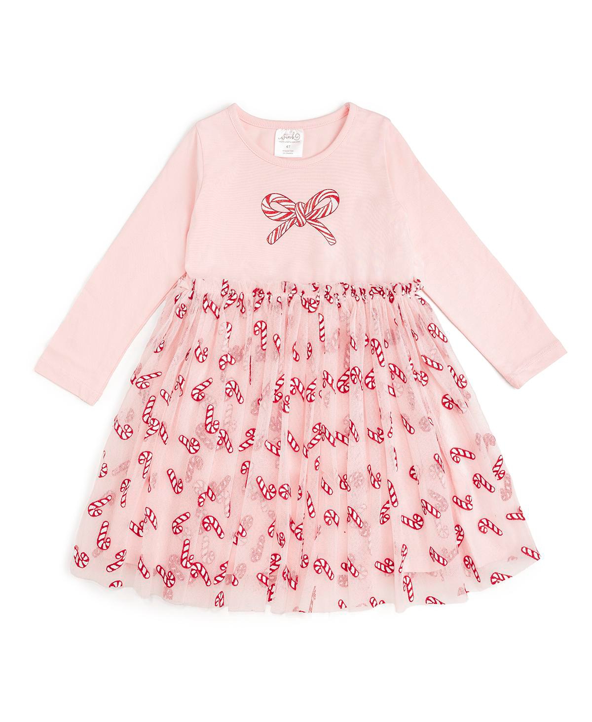 Sweet Wink Toddler Girls Candy Cane Confetti Christmas Long Sleeve Tutu Dress - Multicolor