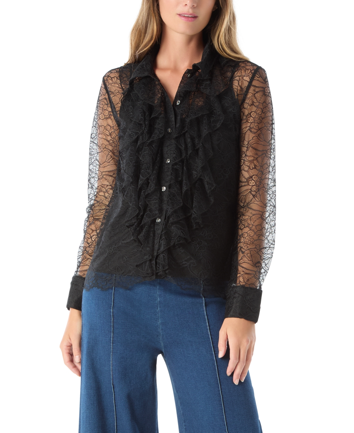 Click here for Dee Ocleppo Womens Erynn Lace Button Front Top - B... prices