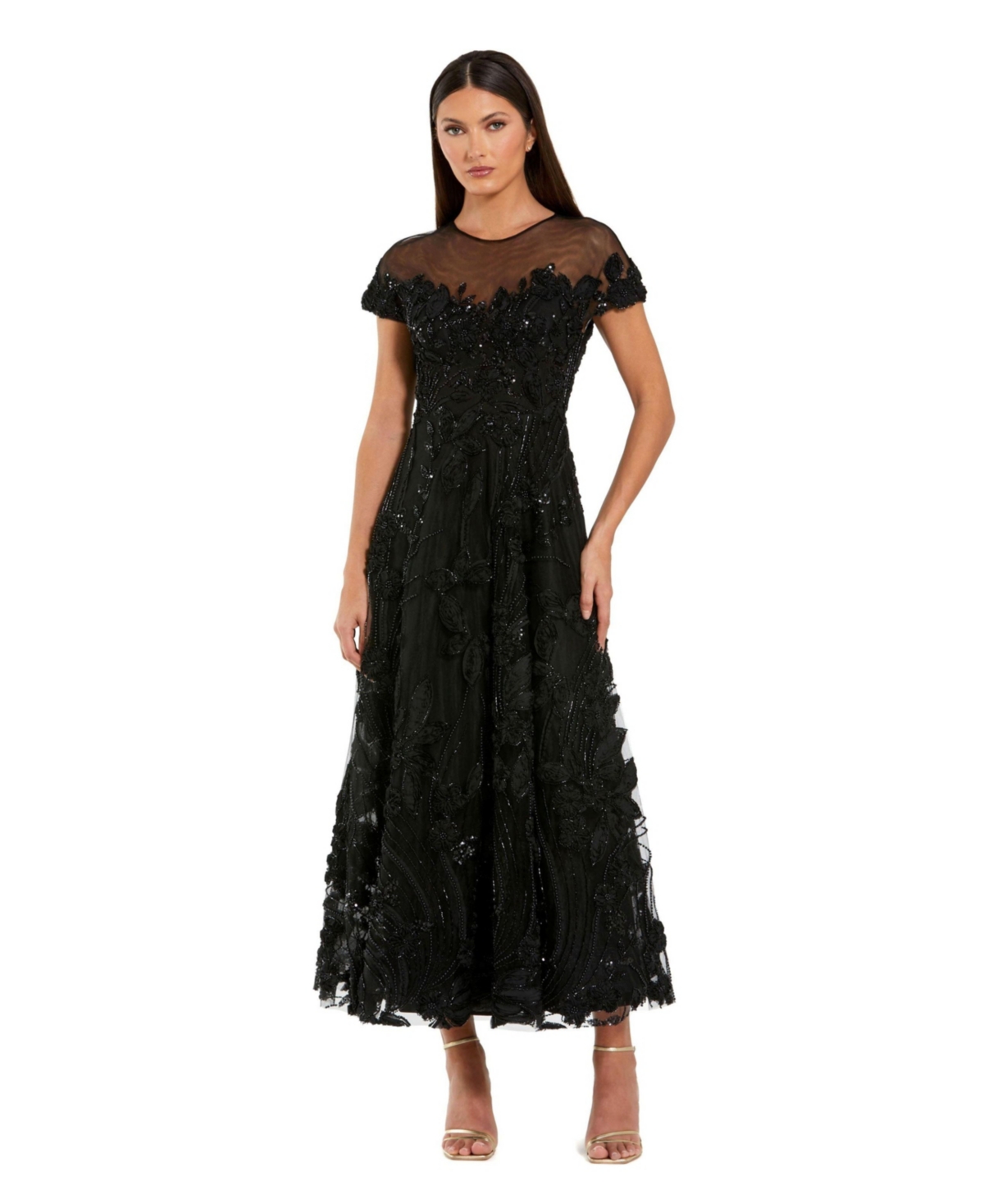 Click here for Mac Duggal Womens Embellished Lace Illusion Neck A... prices
