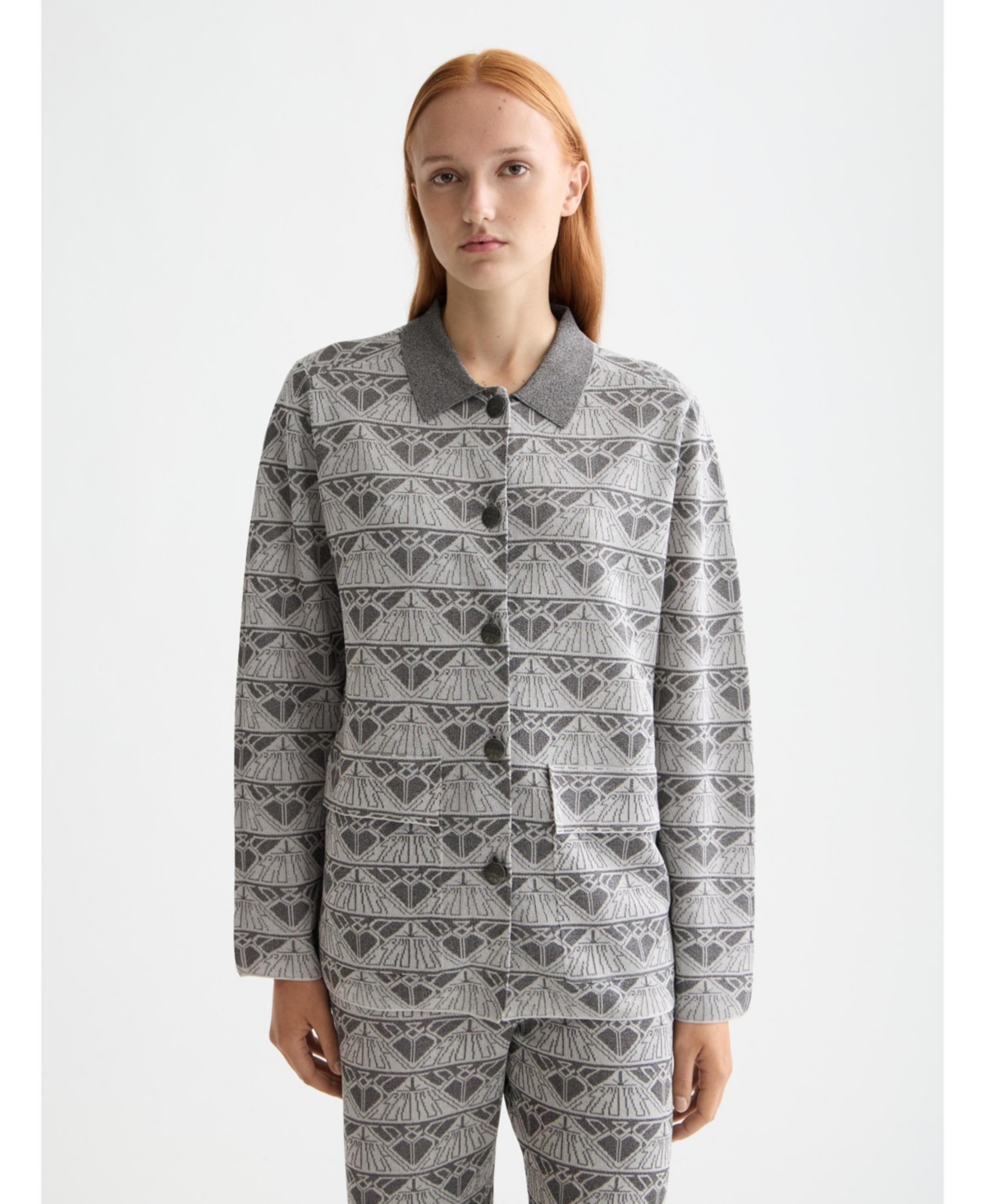 Click here for Scotch & Soda Womens Jacquard knitted jacket - Sil... prices