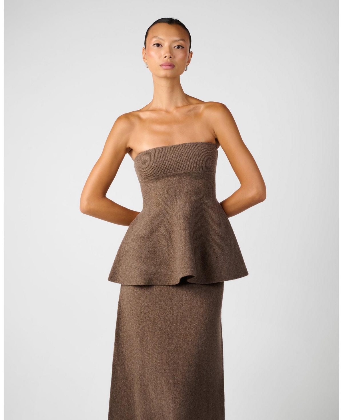 Click here for WeWoreWhat Womens Strapless Peplum Top - Brown prices