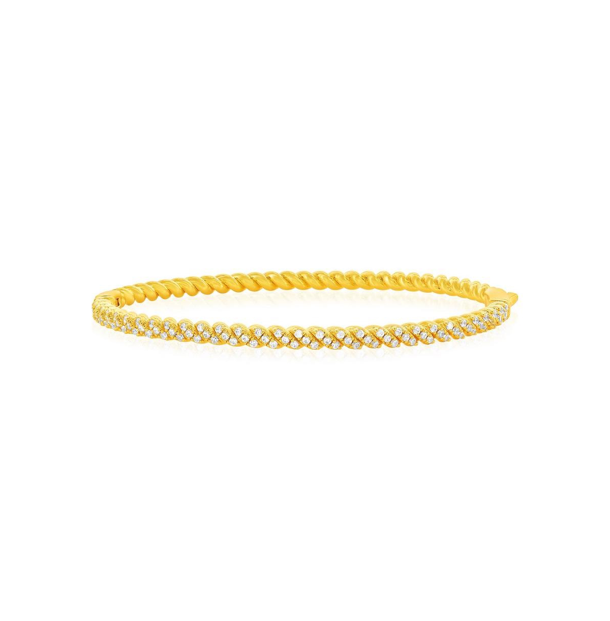 Sterling Silver  Cz Twist Design Bracelet - Gold Plated - Gold