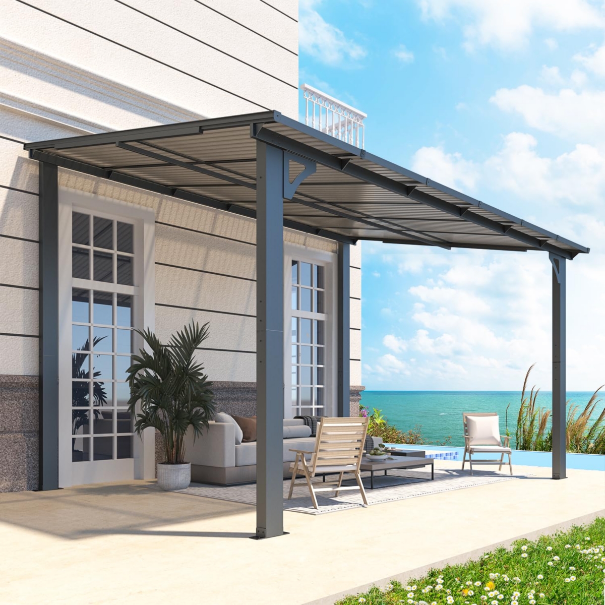 Click here for Aecojoy 12x8 Wall Mounted Gazebos Pergola - Black prices