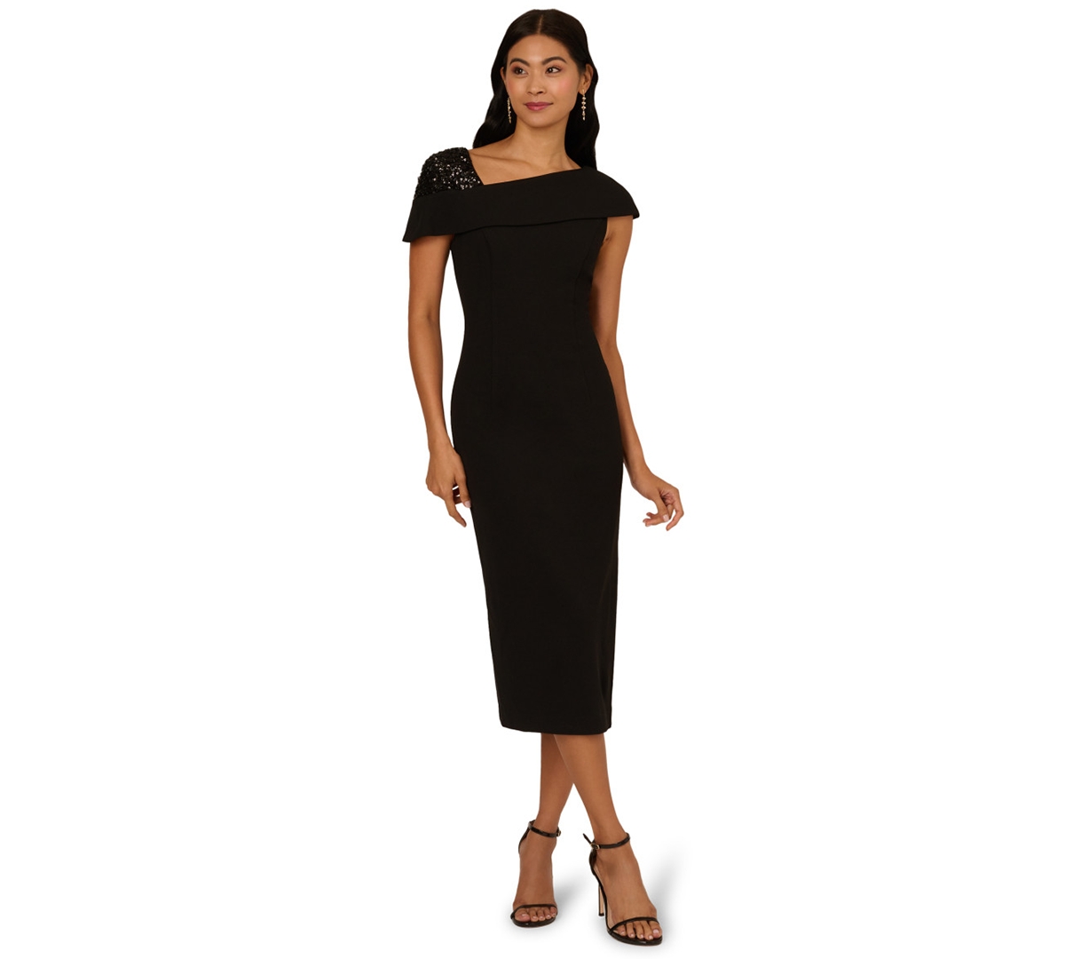 Click here for Adrianna Papell Womens Beaded Midi Dress - Black prices