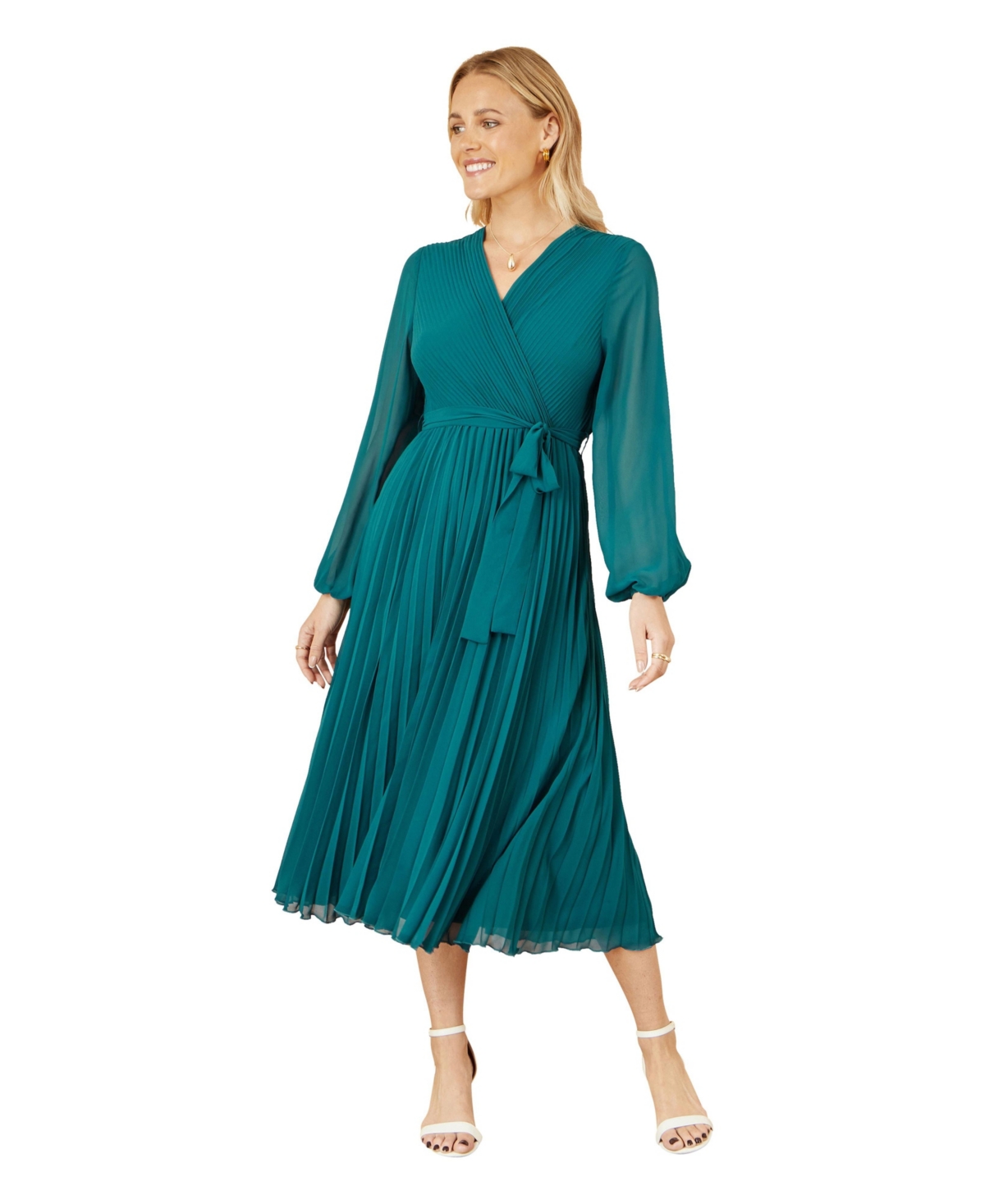 Click here for Yumi Womens Long Sleeved Pleated Midi Wrap Dress -... prices