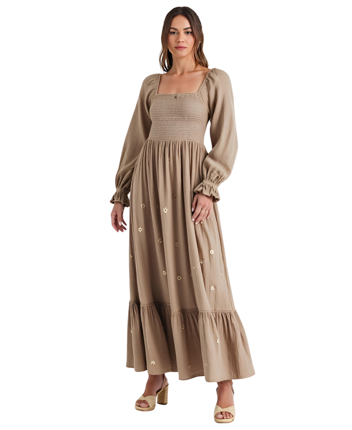 Click here for Modenaire Womens Floral-Embroidered Smocked Tiered... prices