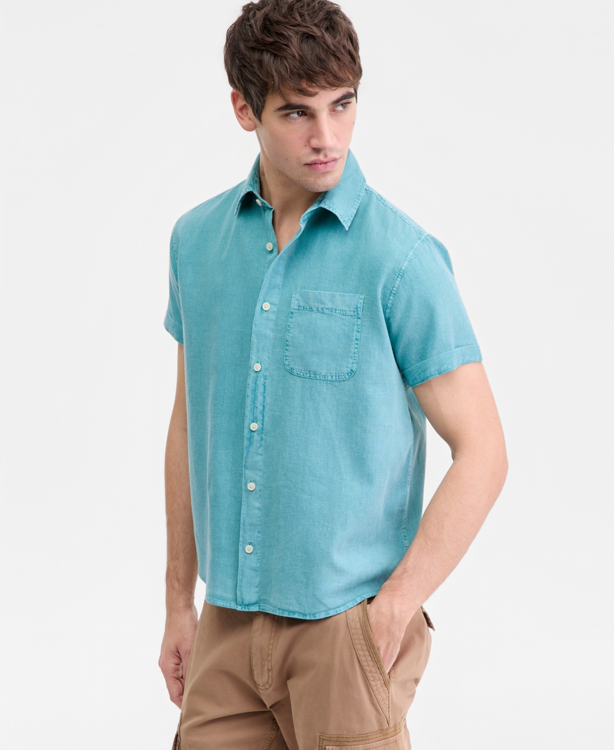 Click here for Sun + Stone Mens Garment Dyed Linen Blend Hero Shi... prices
