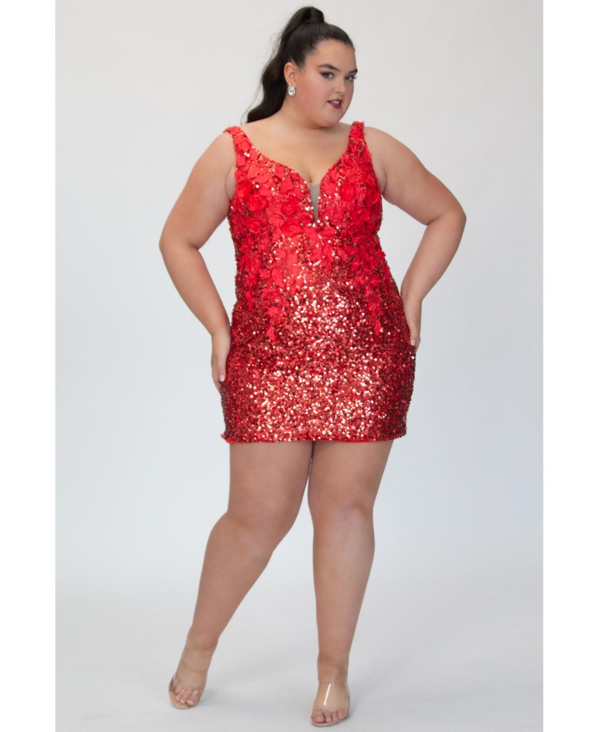 Click here for Sydneys Closet Sequin & 3D Floral Lace Mini Red Pa... prices