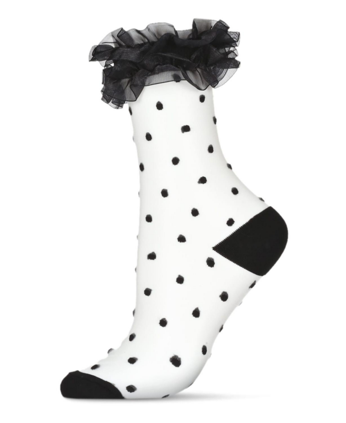 Click here for MeMoi Womens Polka Dot Ruffle Lace Cuff Sheer Crew... prices