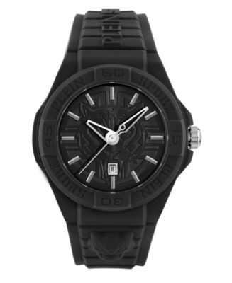 Plein Sport Men's New Fearless 3 Hand Date Quartz Black Silicone Strap ...