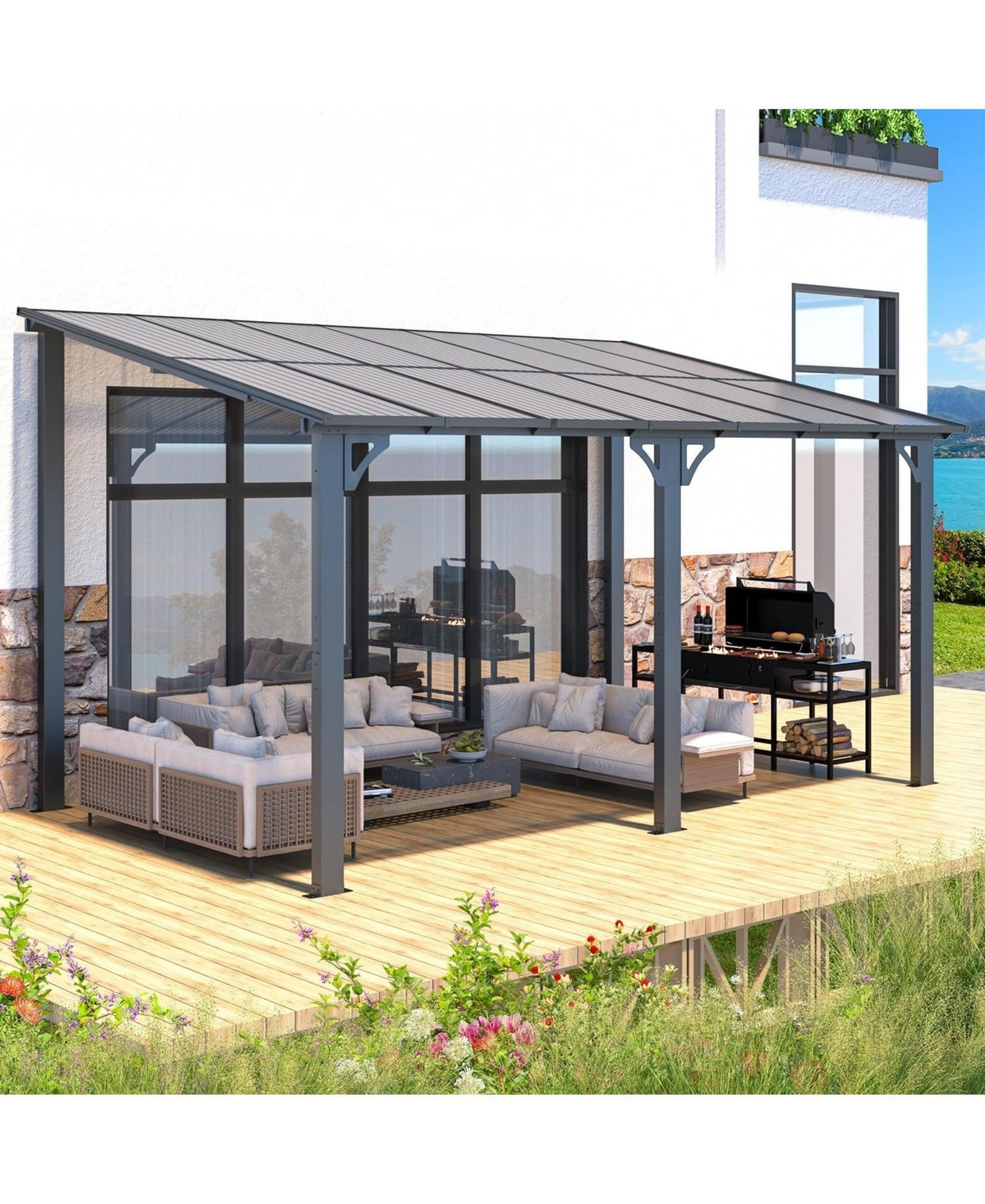 Click here for Aecojoy 14x8 Wall Mounted Gazebos Pergola - Black prices