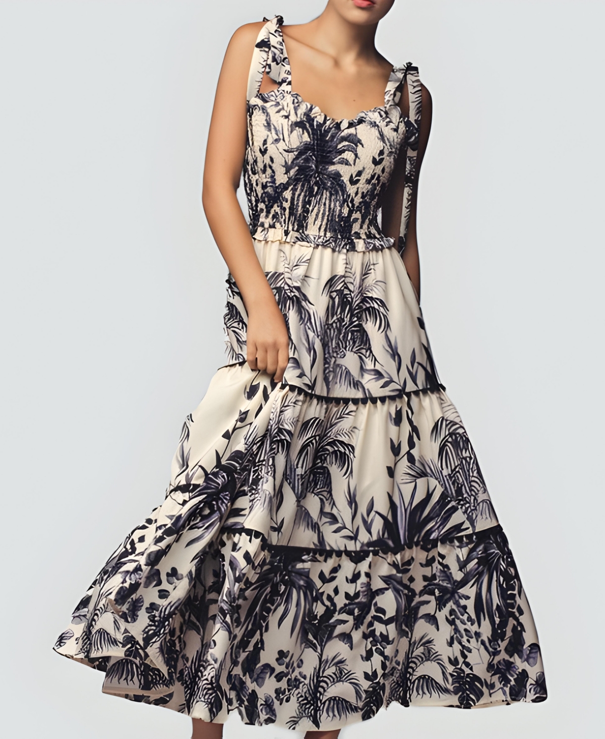 Click here for Modenaire Womens Tropical Print Tiered Midi Dress... prices
