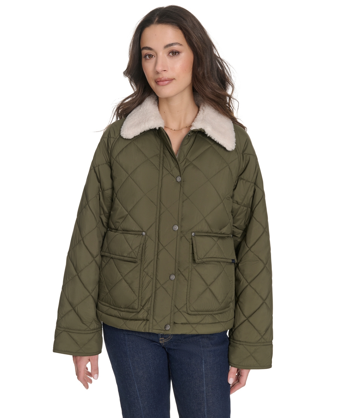Click here for Levis Womens Regular Diamond Quilted Jacket - Oliv... prices