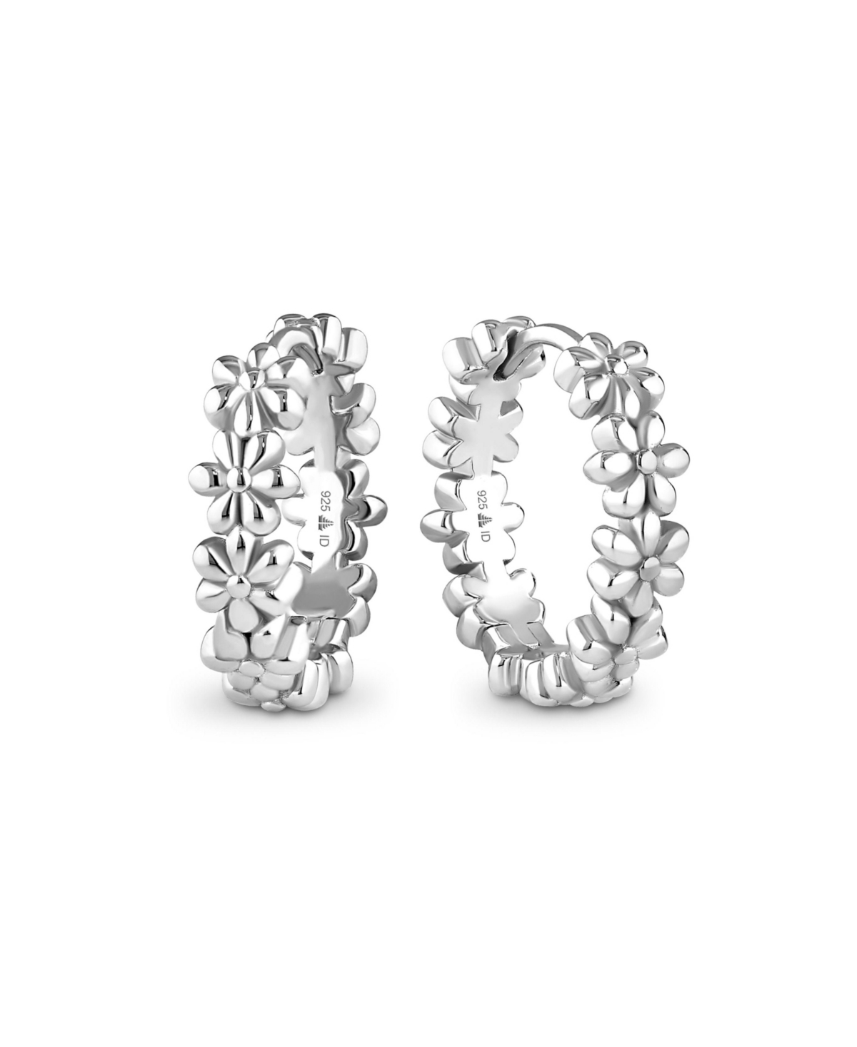 Click here for Devata Daisy Flower Hoop Earrings in Rhodium Plate... prices