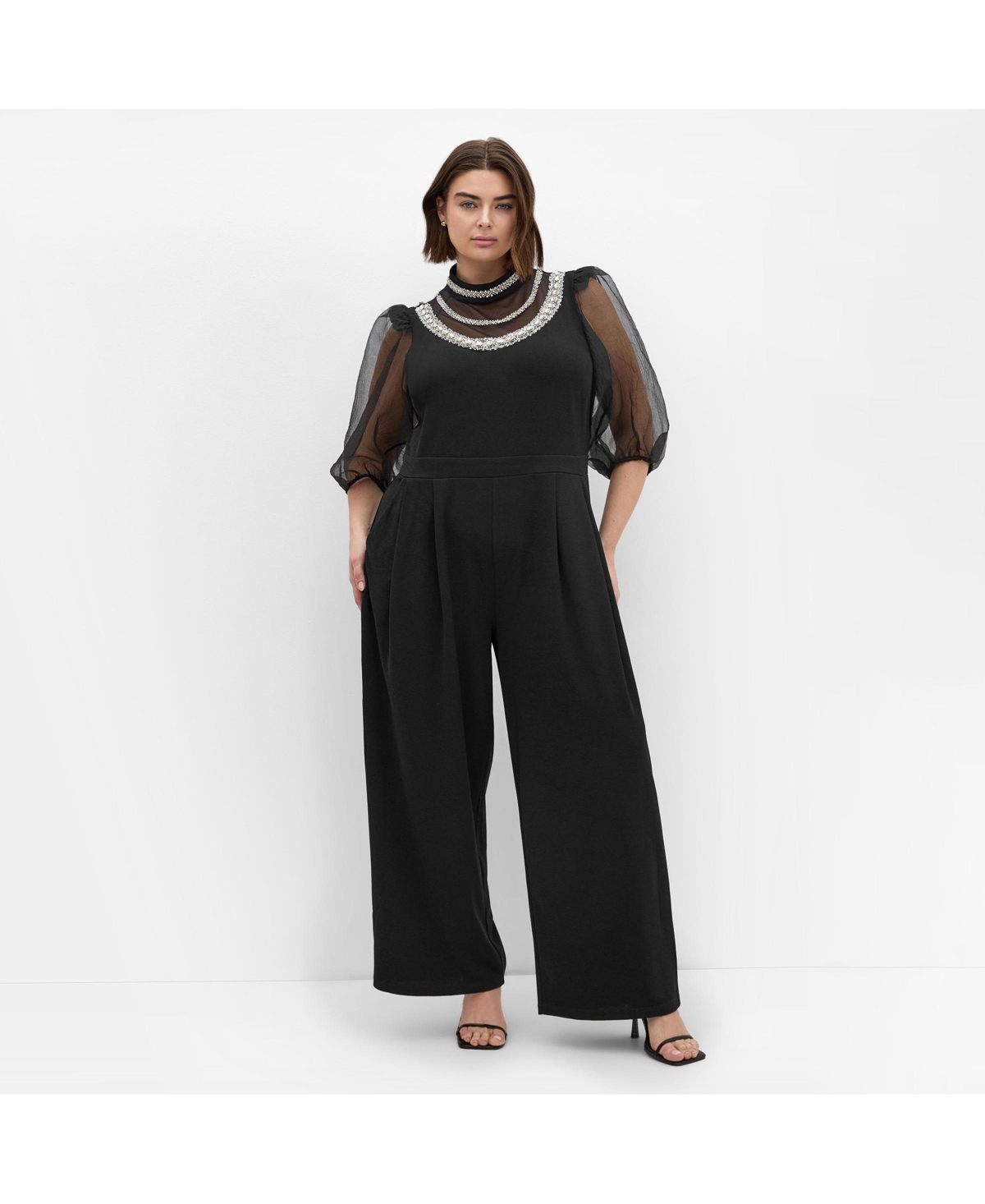 Click here for City Chic Womens Phoenix Sheer Sleeve Jumpsuit - B... prices