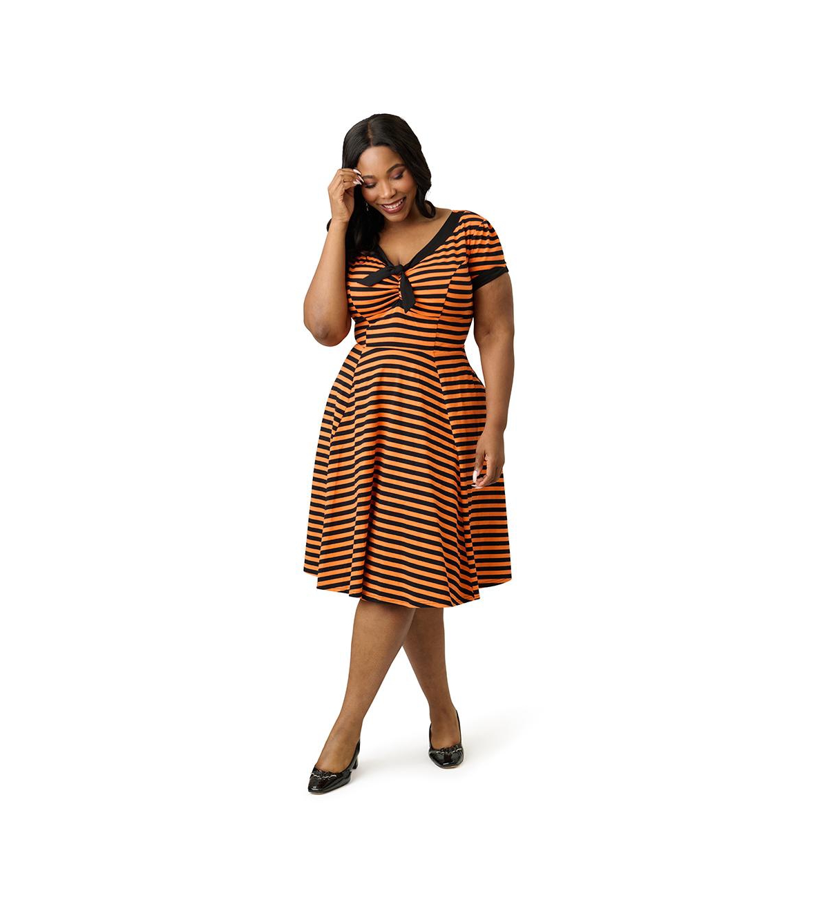 Unique Vintage Plus Size Natalie Swing Dress - Orange  black