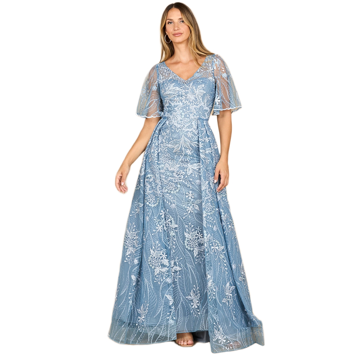 Click here for Lara Womens Overskirt Lace Fitted V-Neck Gown with... prices