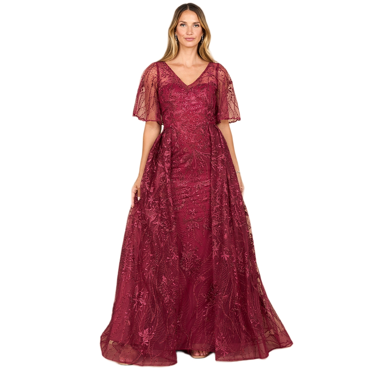 Click here for Lara Womens Overskirt Lace Fitted V-Neck Gown with... prices
