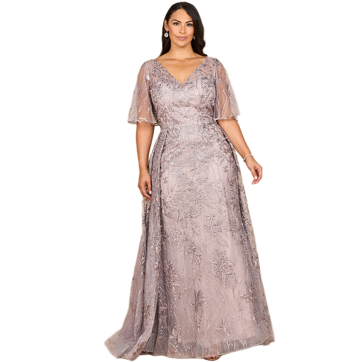 Click here for Lara Womens Overskirt Lace Fitted V-Neck Gown with... prices